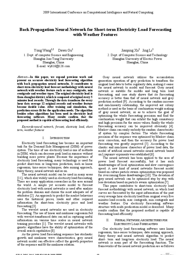 Back Propagation Neural Network For Short-Term Electricity Load Forecasting With Weather ...