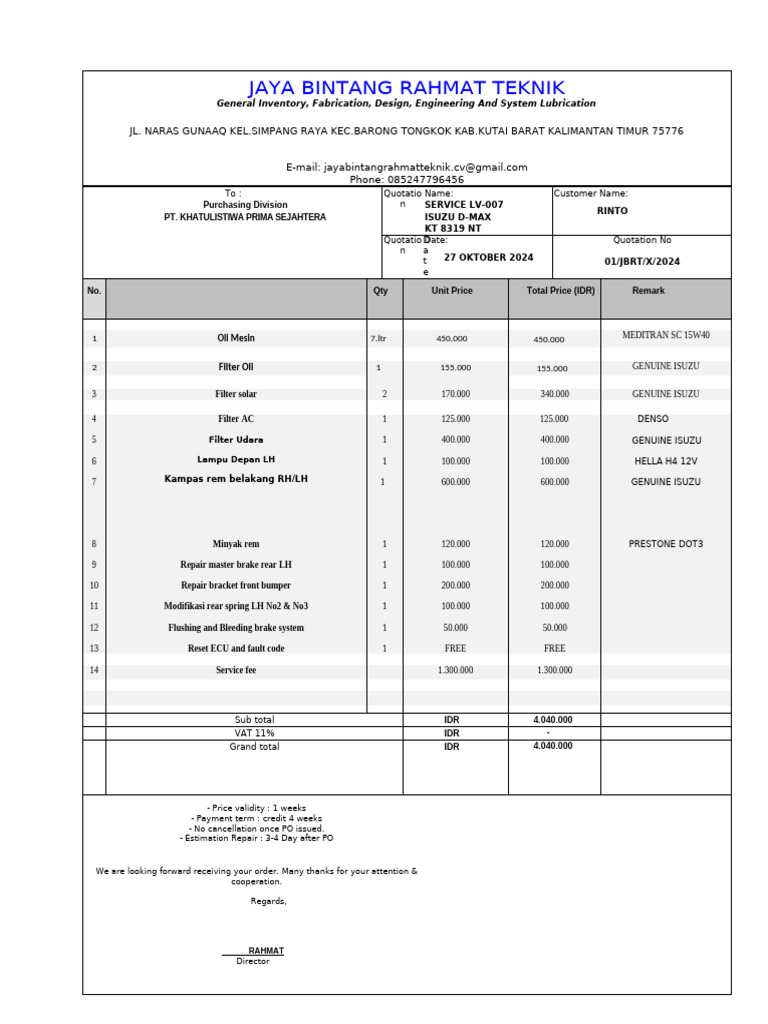 Quotation Service Lv007 Dmax | PDF