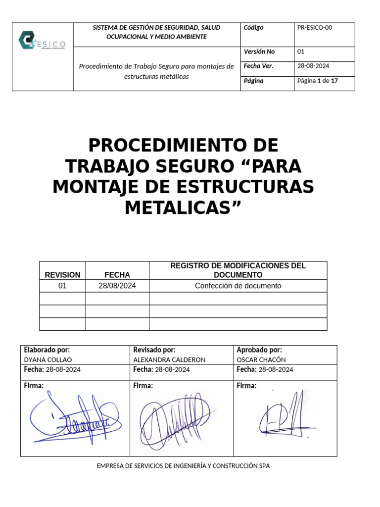 PTS para Montaje de Estructuras Metalicas | PDF | Soldadura | Construcción