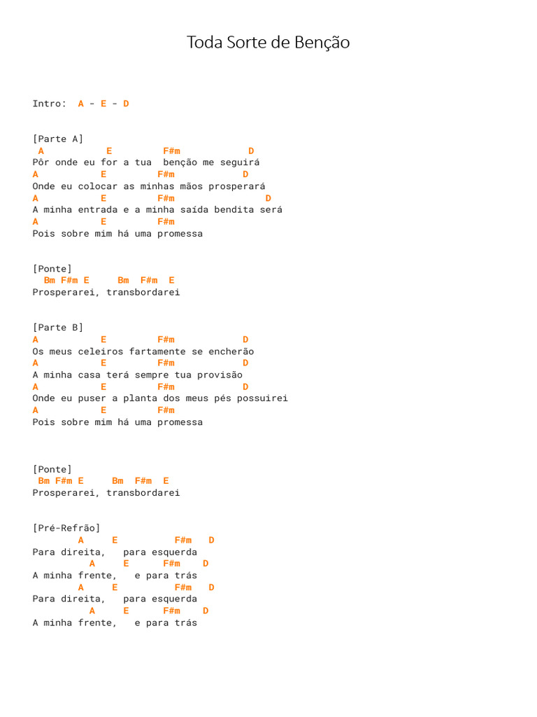 Letra da Música "Toda Sorte de Benção" | PDF | Artes Linguísticas e ...