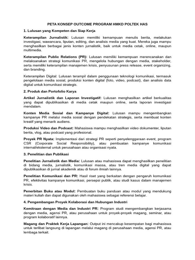 Peta Konsep Outcome Program HMKD Poltek Has | PDF