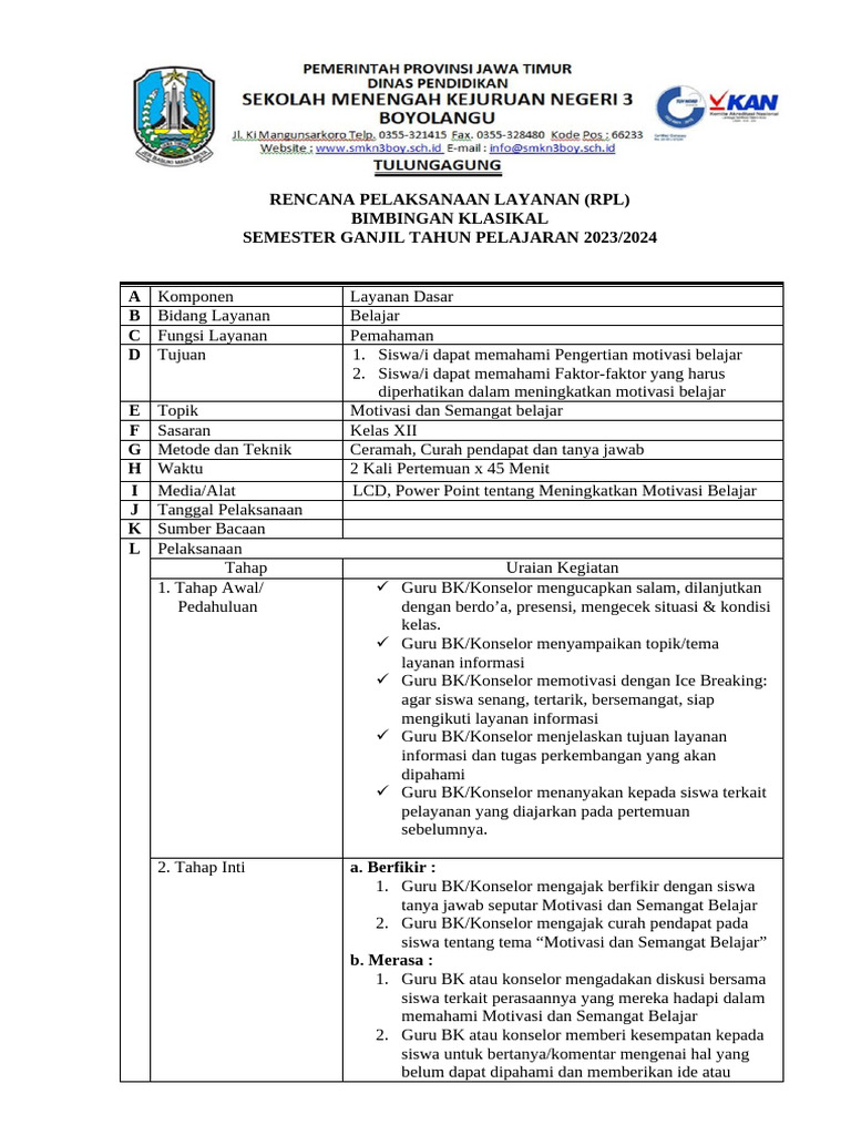 RPL + Materi Motivasi Dan Semangat Belajar XII | PDF