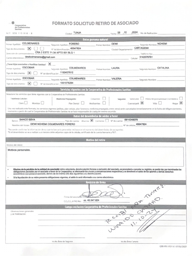 Formato Solicitud Retiro de Asociado | PDF