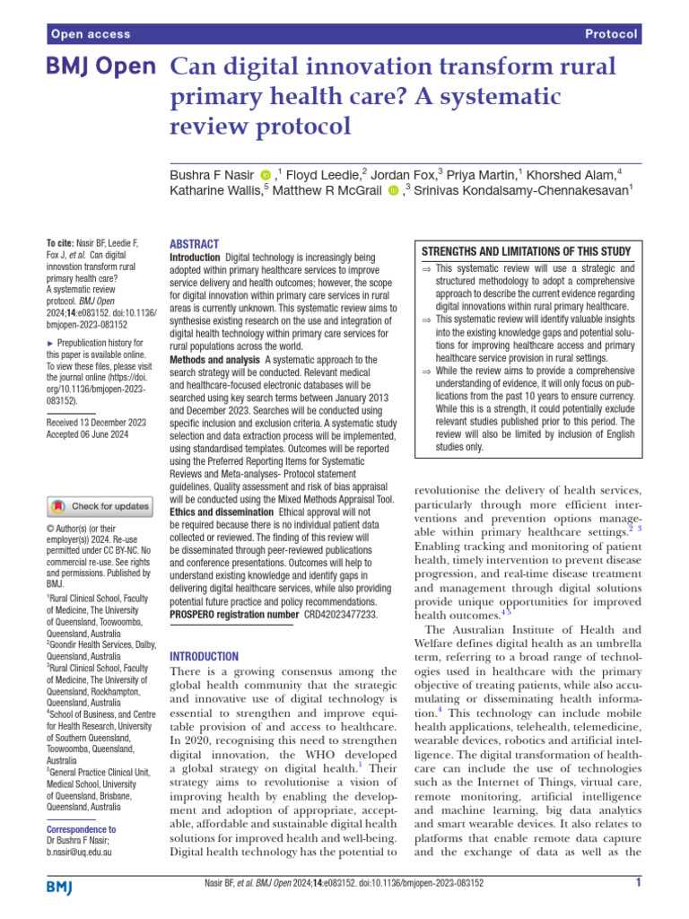 Can Digital Innovation Transform Rural Primary Health Care A Systematic ...