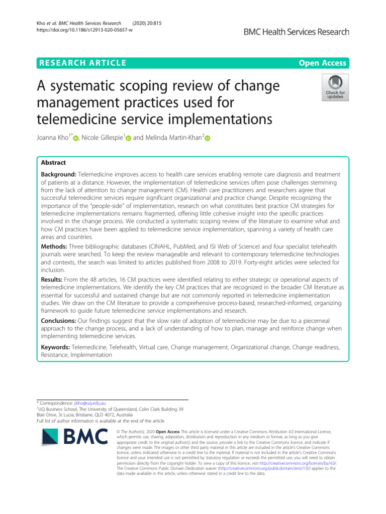 A Systematic Scoping Review of Change Management Practices Used For ...
