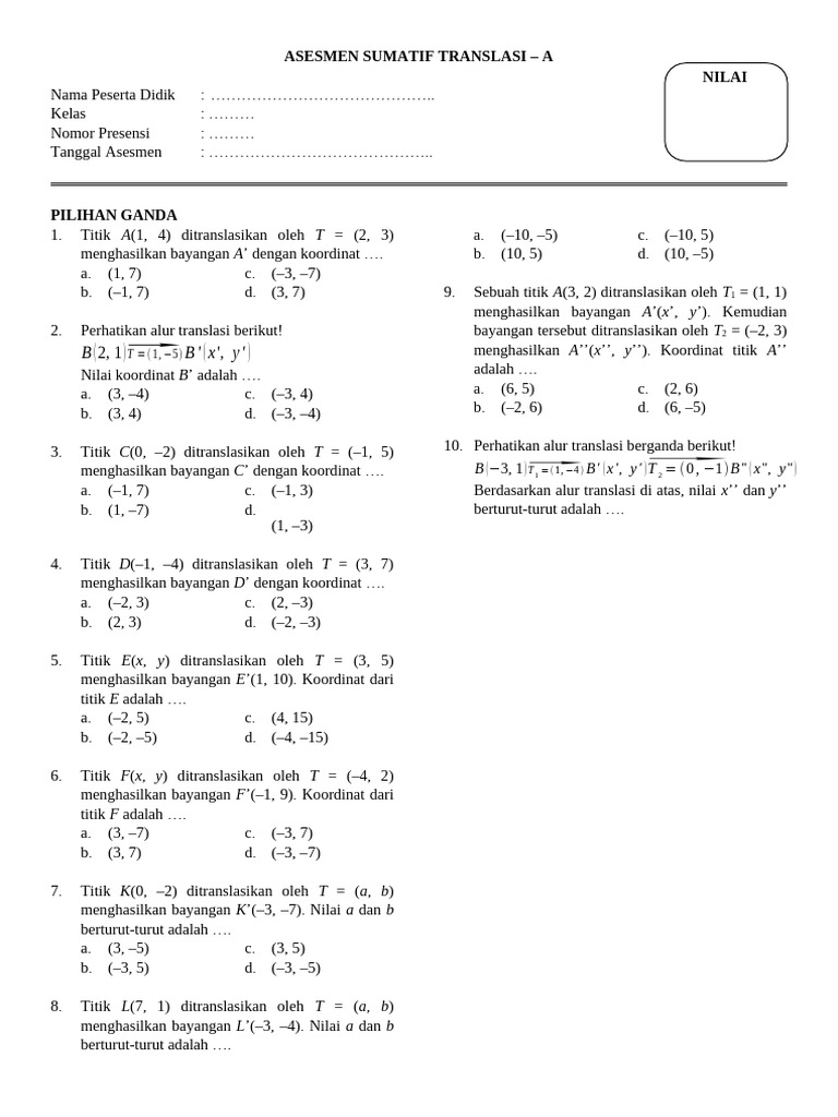 Soal Asesmen Translasi 9d 9a Pdf