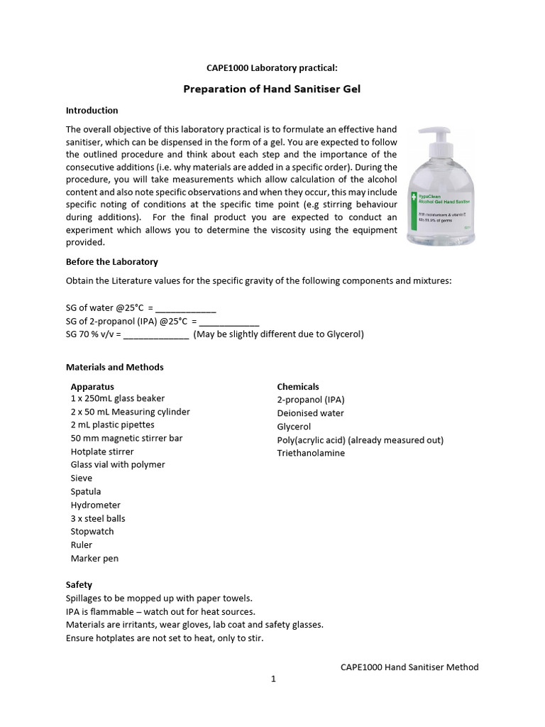 Hand Sanitiser Lab Briefing | PDF | Materials