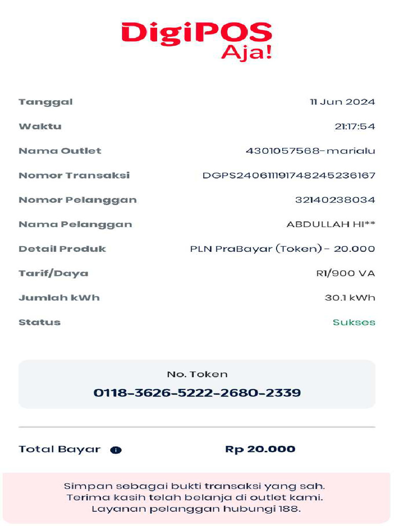 Bukti Rekening Listrik Dira | PDF