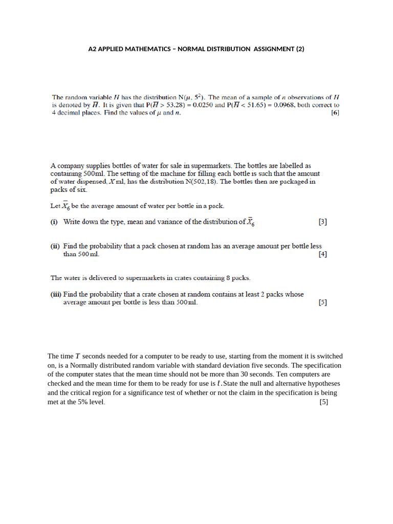 Assignment Normal Distribution | PDF