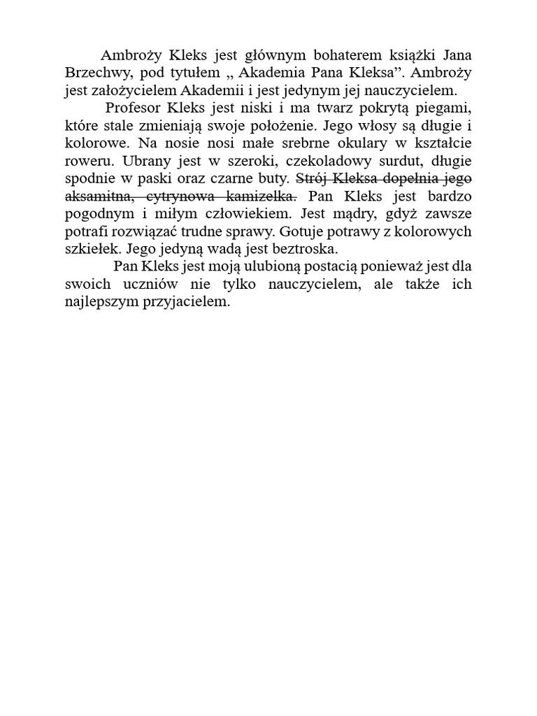 Charakterystyka Postaci Pana Kleksa | PDF