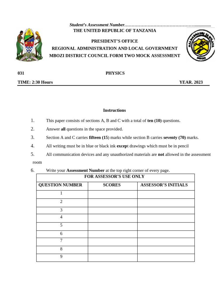 031 Physics f2 - Opi | PDF | Capacitor | Weight