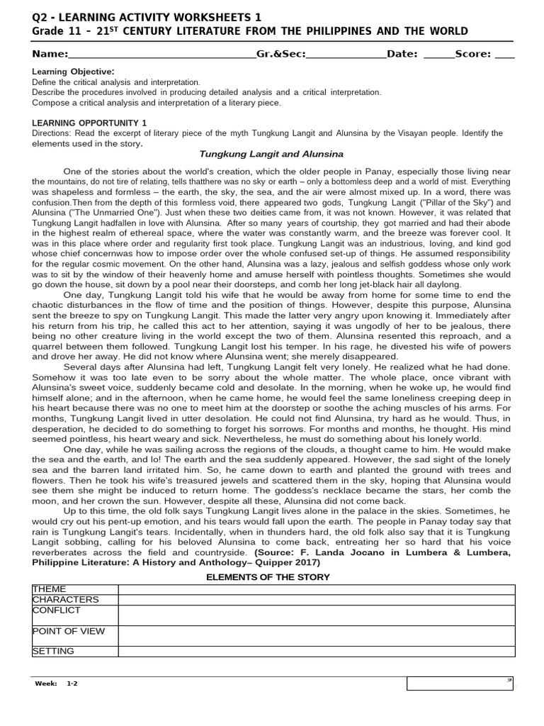 21st Century ModuleActivity Sheet 1 Page1 3 October 30 2024 | PDF | Sky