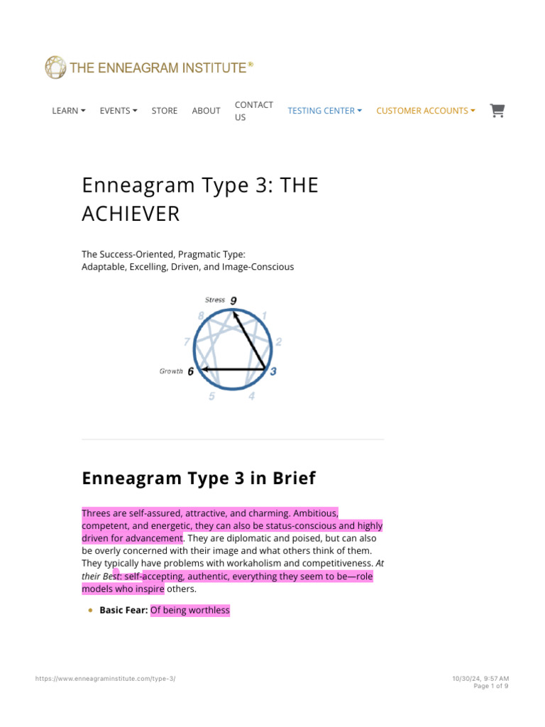 Enneagram Type 3 - The Achiever - The Enneagram Institute | PDF ...