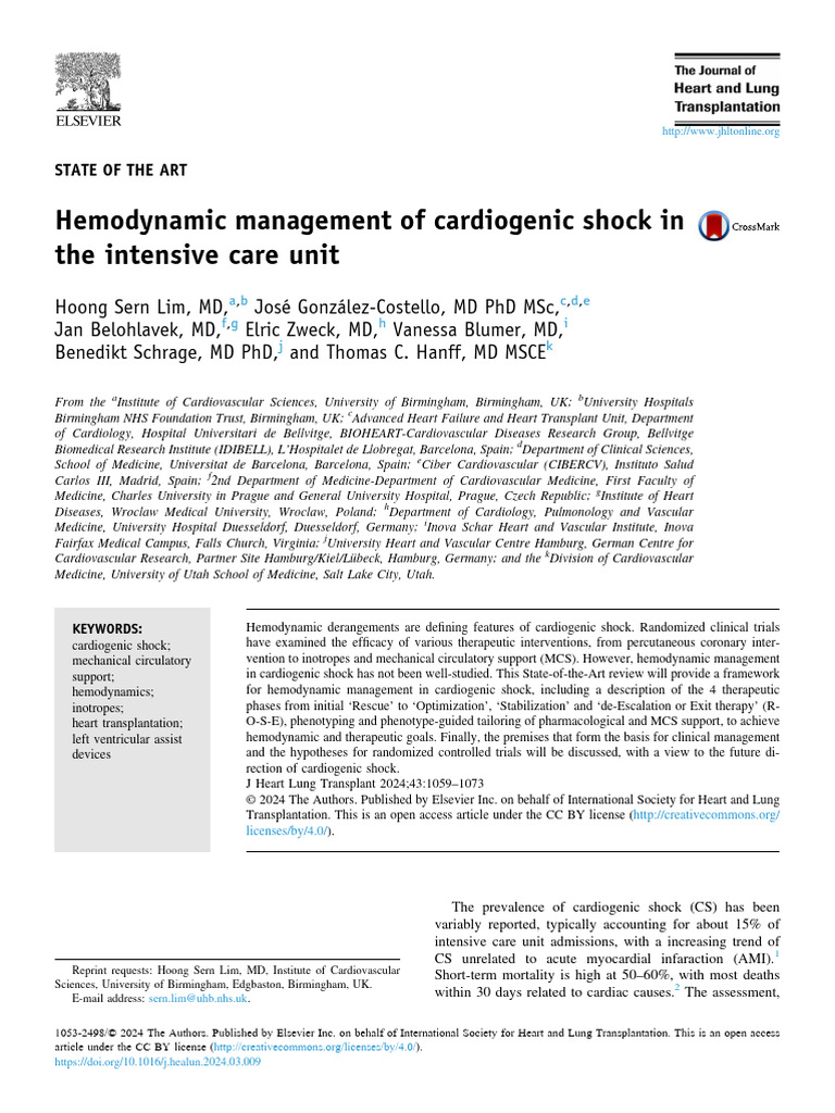 Hemodynamic Management of Cardiogenic Shock in The ICU | PDF | Blood ...