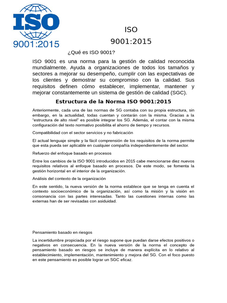 Estructura de La Norma ISO 9001:2015 | PDF | Sistema de manejo de ...