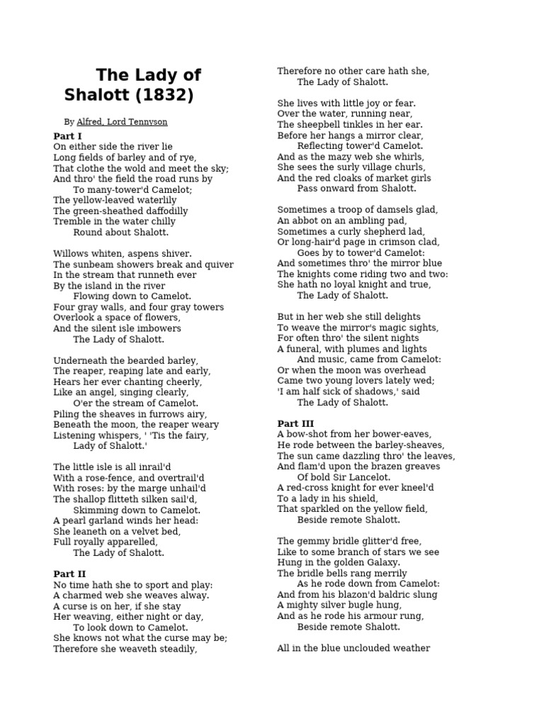 The Lady of Shalott Full Poem | PDF | Poetry