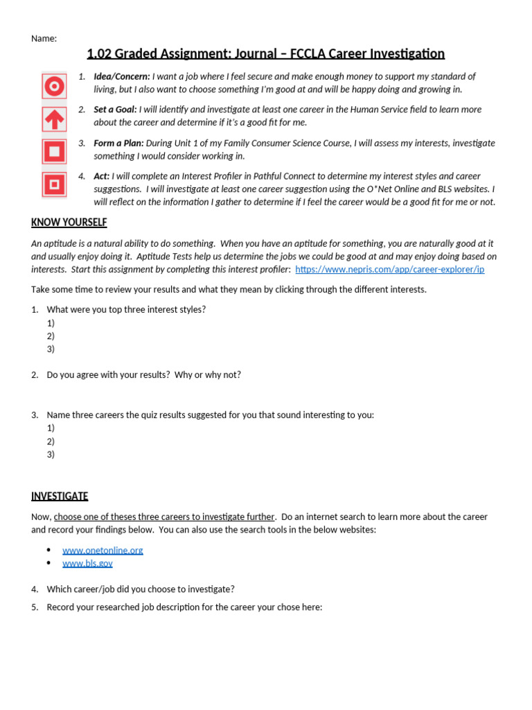 FCCLA Career Investigation Project | PDF
