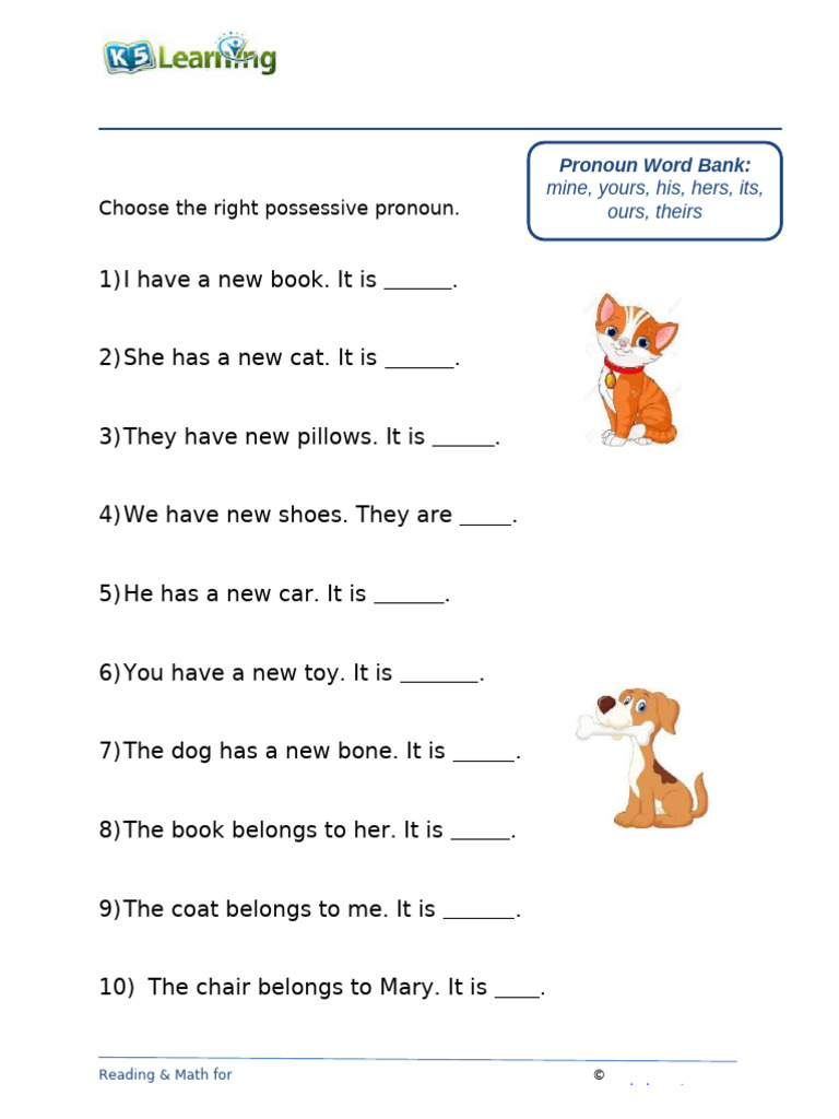 Grade 1 Possessive Pronouns A | PDF