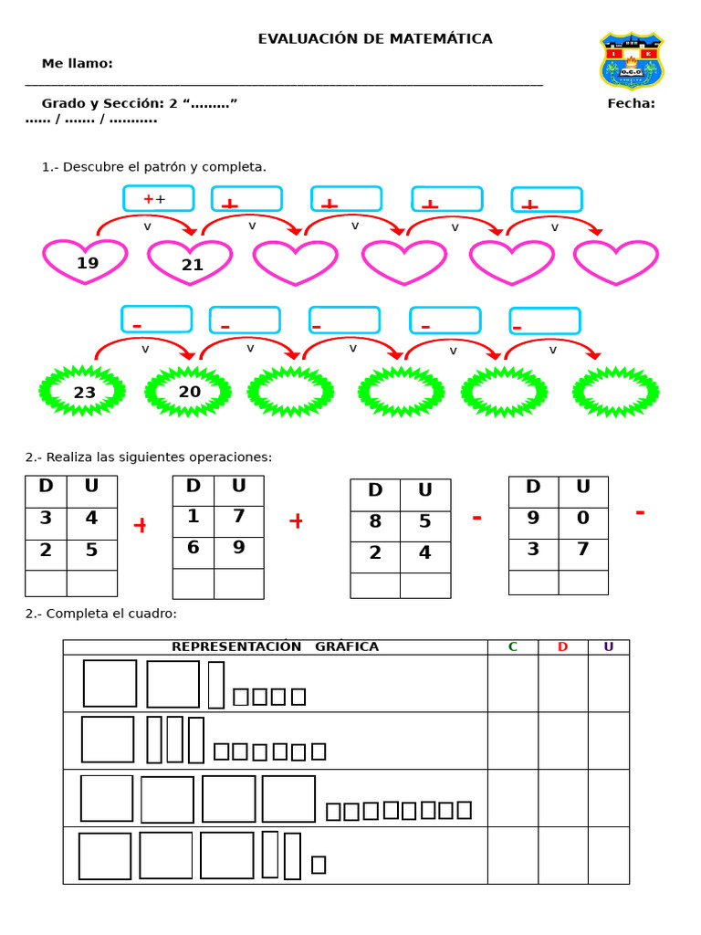 Evaluación de Matemática para 2° Grado | PDF