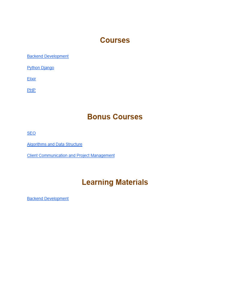 All Backend Development Courses | PDF | Business | Technology & Engineering