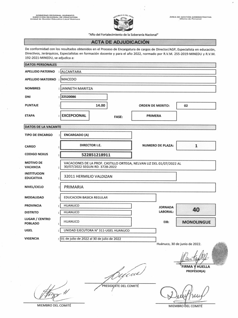Acta de Adjudicación | PDF