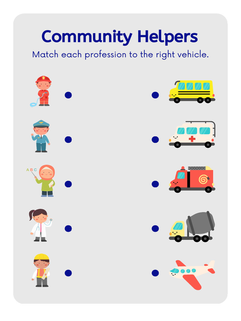 Colourful Cartoon Community Helpers Matching Activity Worksheet | PDF