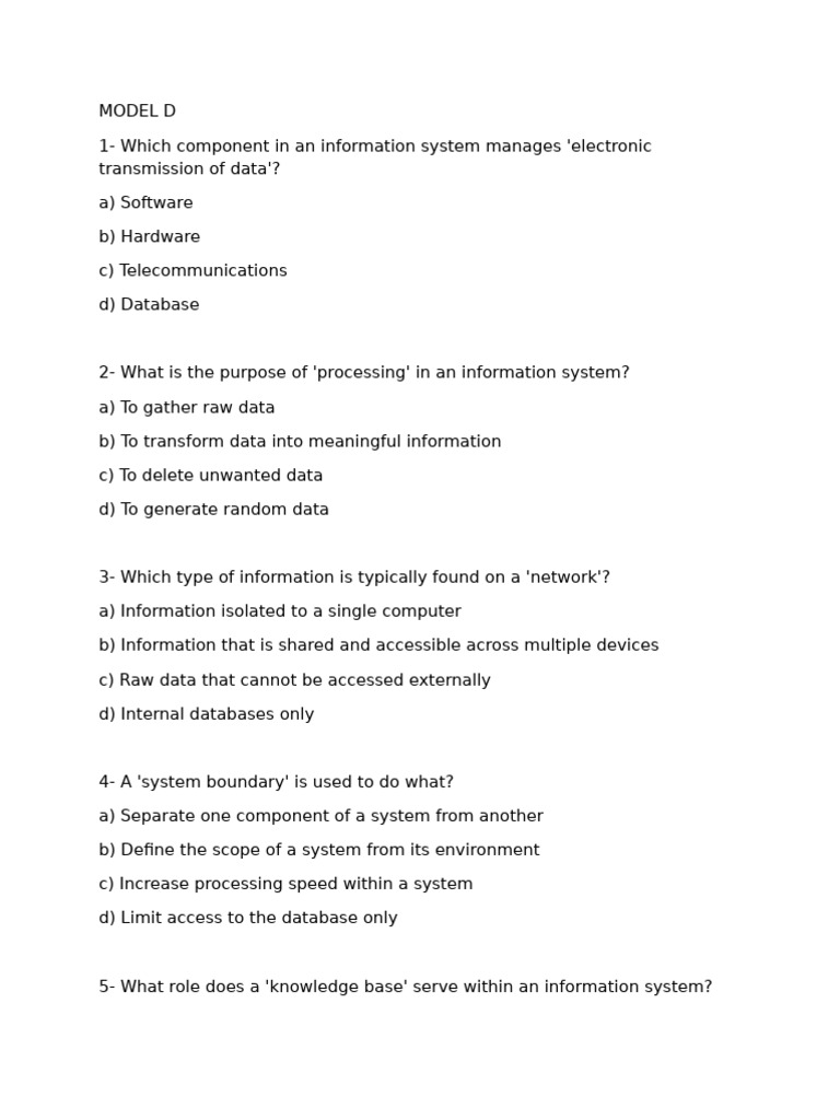 Information Systems Quiz Questions | PDF