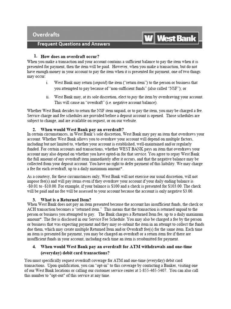 Overdrafts - Frequent Questions and Answers | PDF | Overdraft | Debit Card