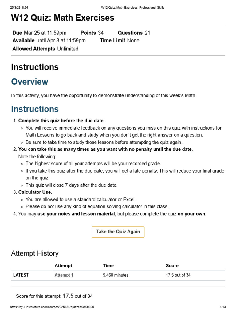 W12 Quiz - Math Exercises - Professional Skills | PDF | Interest | Compound Interest
