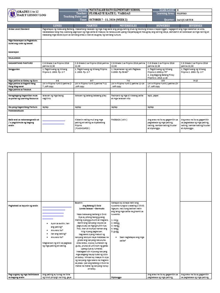DLL - Filipino 2 - Q2 - W2 | PDF