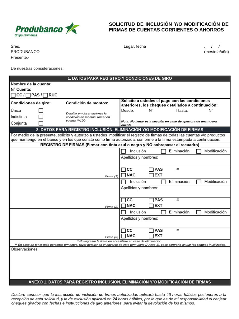 Formulario Modificaci N de Firmas v3 | PDF