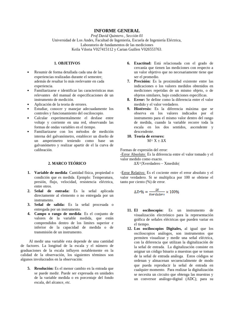 Informe General Grupo 5 | PDF | Medición | Conversor analógico a digital