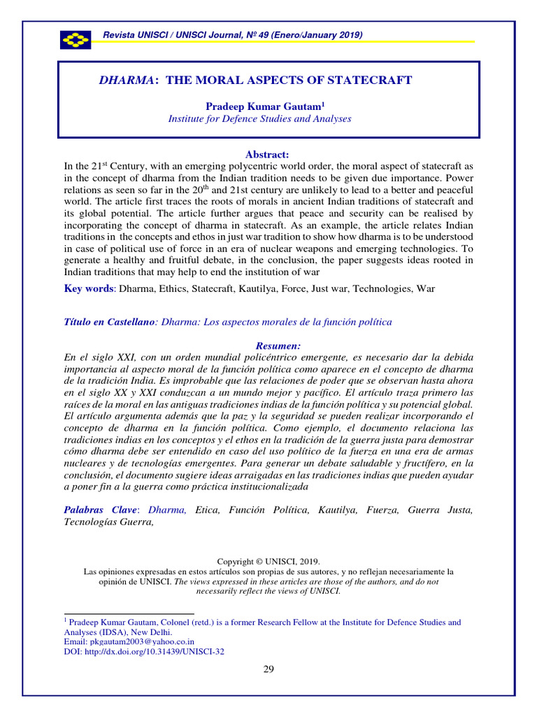 Moral Dimensions of Statecraft: Dharma | PDF | Just War Theory | Kama