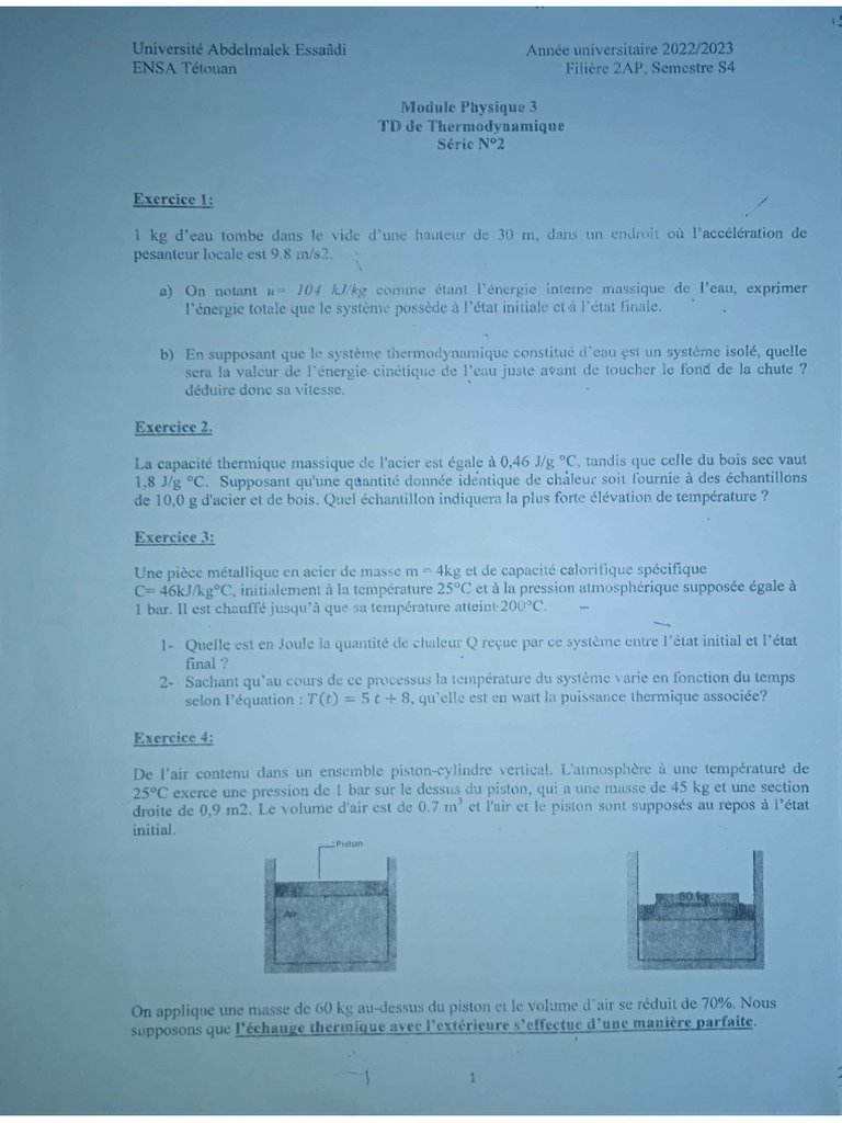 TD 2 Avec Correction Thermodynamique | PDF