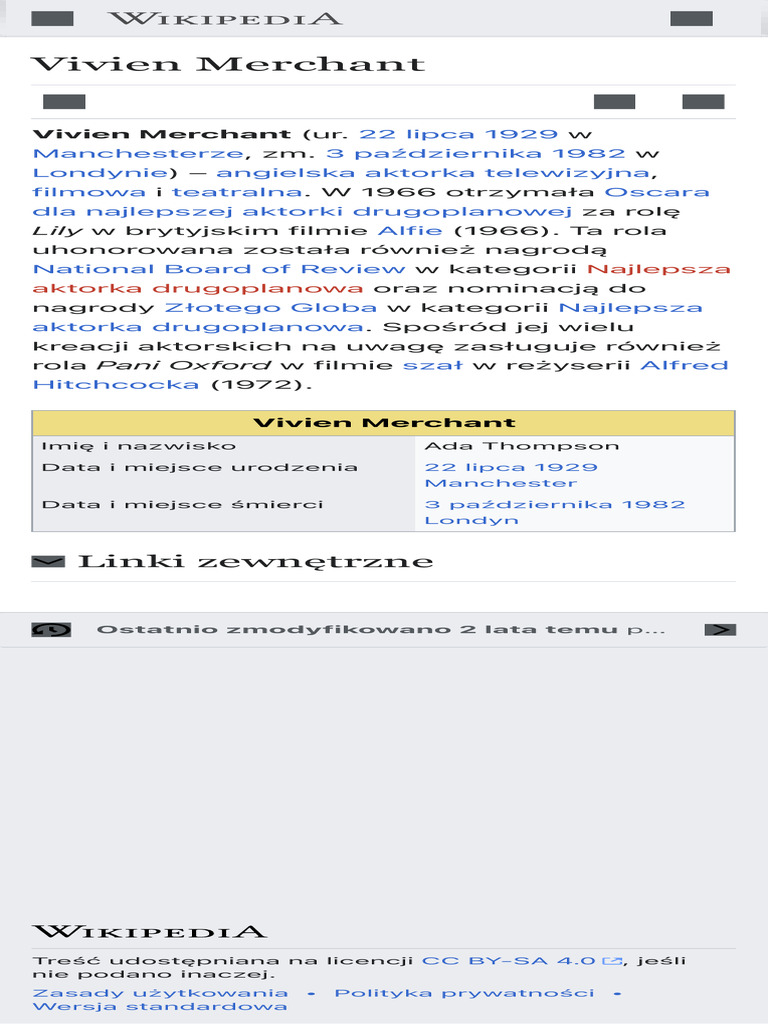 Vivien Merchant - Wikipedia, Wolna Encyk | PDF