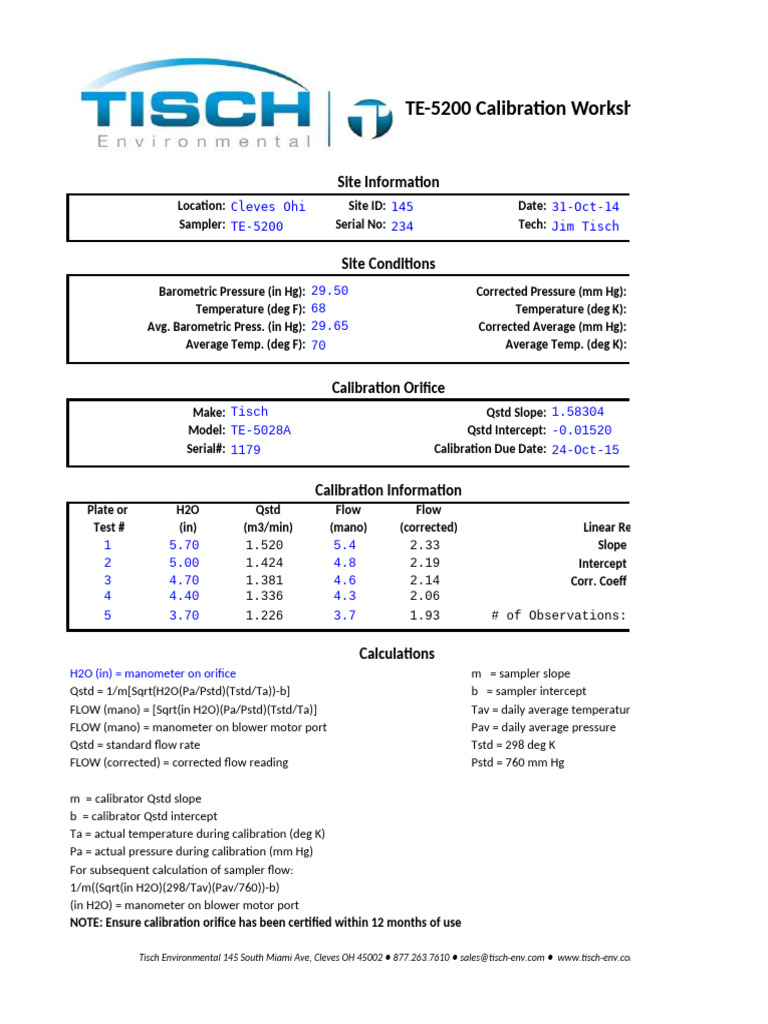 TE 5200 Calibration Worksheet Rev A | PDF | Pressure Measurement ...