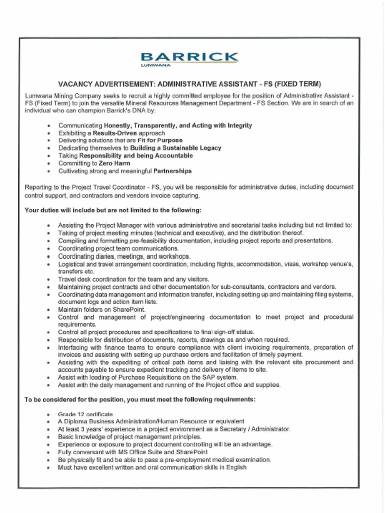Advert - Administrative Assistant FS | PDF