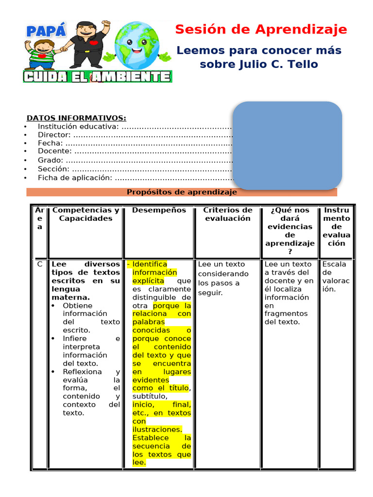 1° Sesión Día 1 Com Leemos para Conocer Más Sobre Julio C Tello Unidad ...