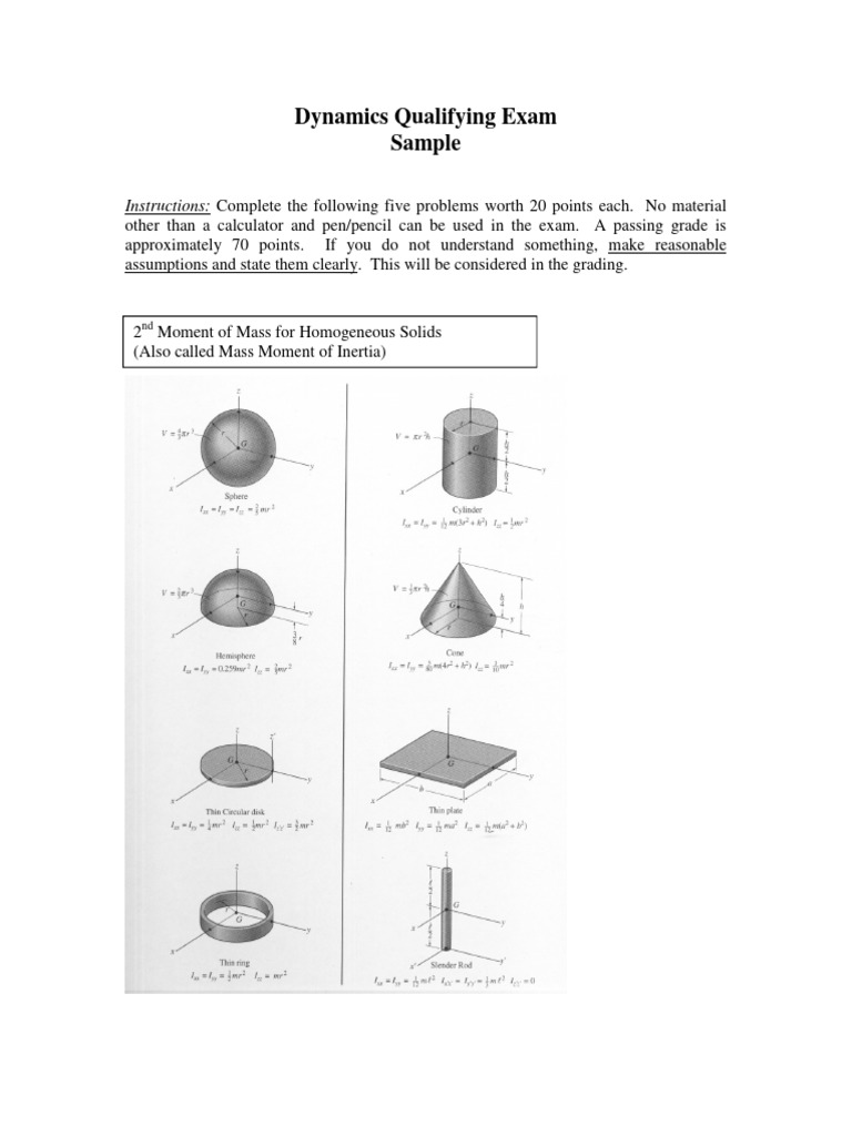 Dynamics Qualifying Exam Sample Problems | PDF | Mass | Acceleration