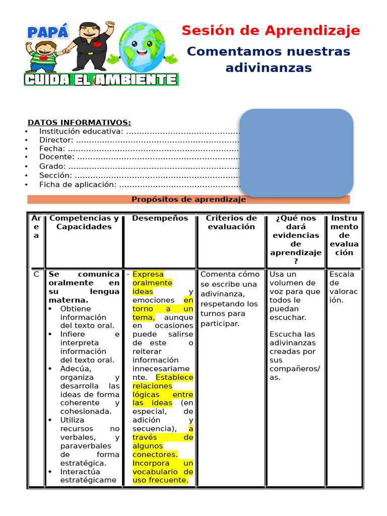 1° Sesión Día 1 Com Comentamos Nuestras Adivinanzas Unidad 4 Semana 4 | PDF | Evaluación