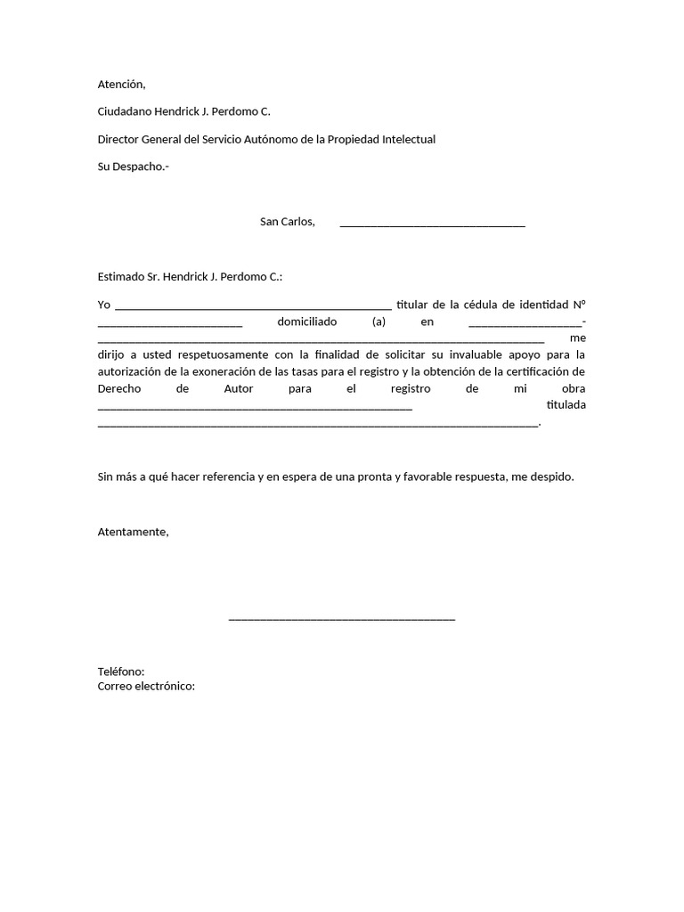 Modelo Carta de Solicitud de Exoneración | PDF