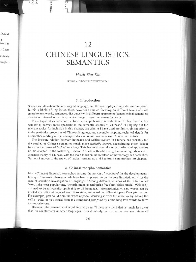 Chinese Linguistics: Semantics, Chapter 12 of The Routledge Encyclopedia of The Chinese Language ...