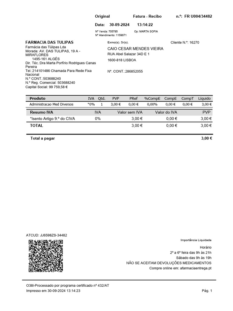 FaturaRecibo U004 34482 | PDF | Imposto sobre Valor Agregado (IVA ...