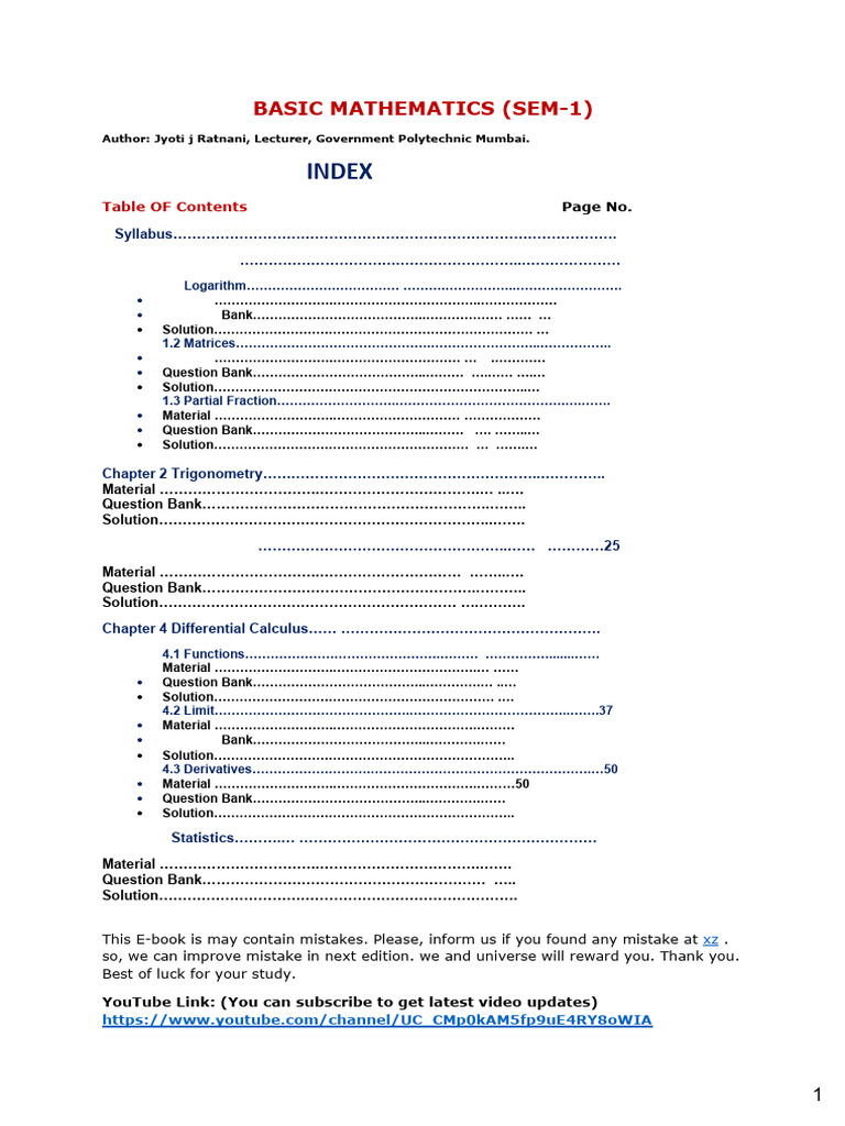 Ebook Basic Mathematics Sem 1 | PDF | Function (Mathematics) | Exponential Function