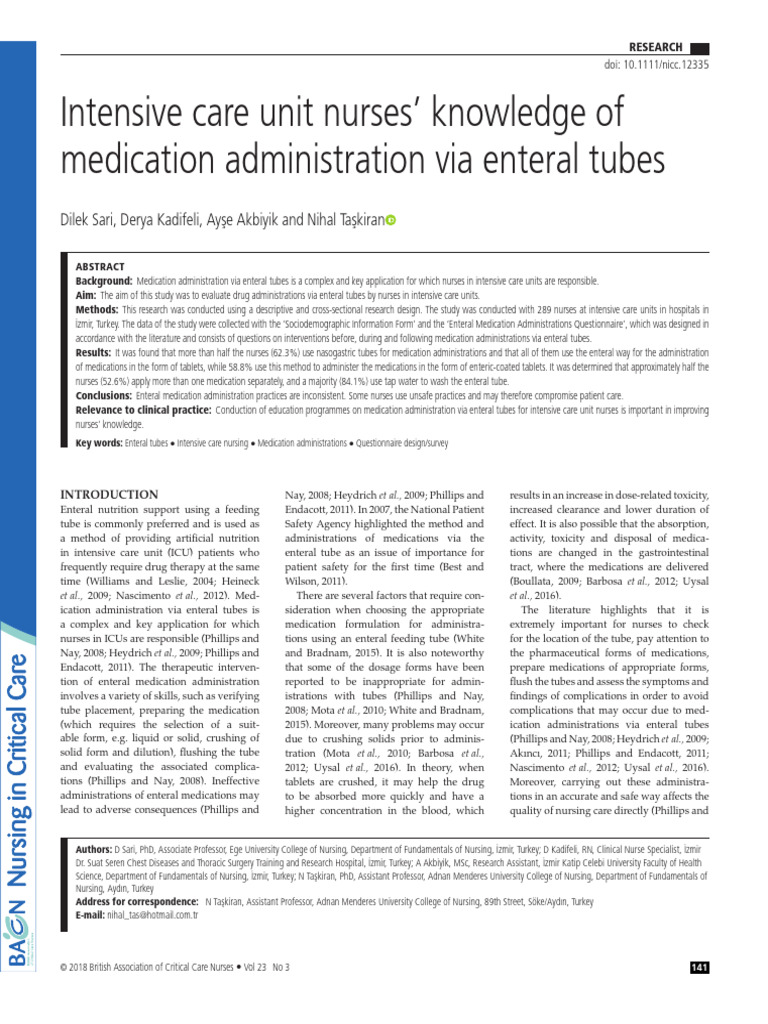 Nursing in Critical Care - 2018 - Sari - Intensive Care Unit Nurses ...