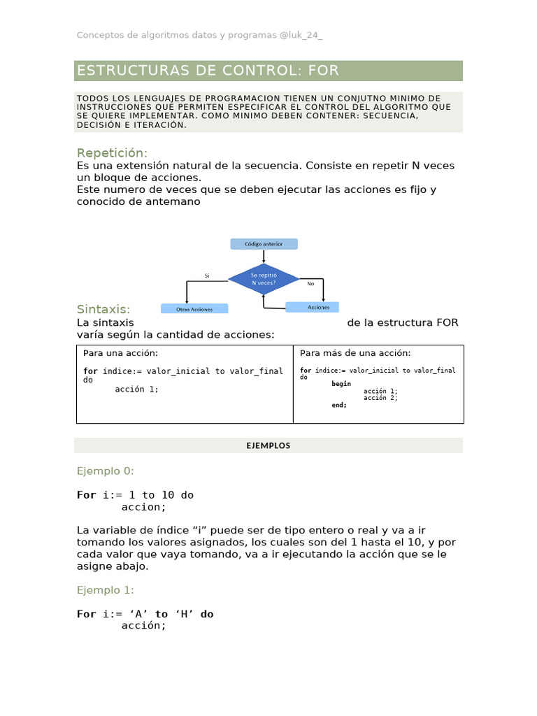 Estructura FOR en Algoritmos y Programación | PDF | Lenguaje de ...
