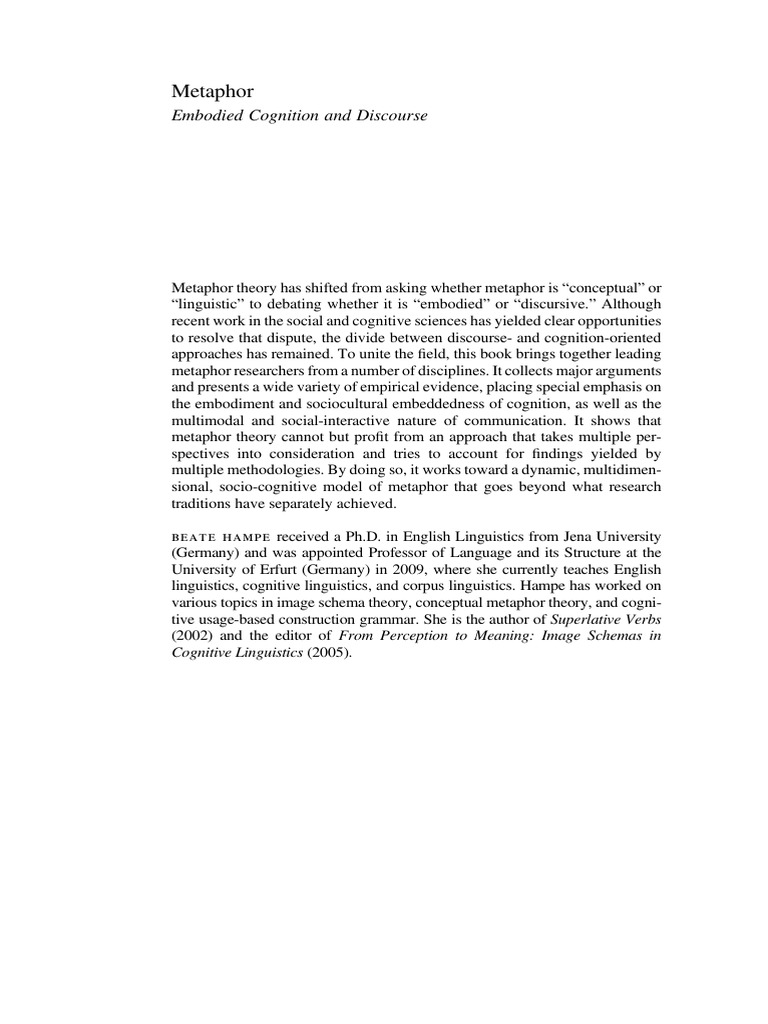 Metaphor: Embodied Cognition Insights | PDF | Metaphor | Linguistics