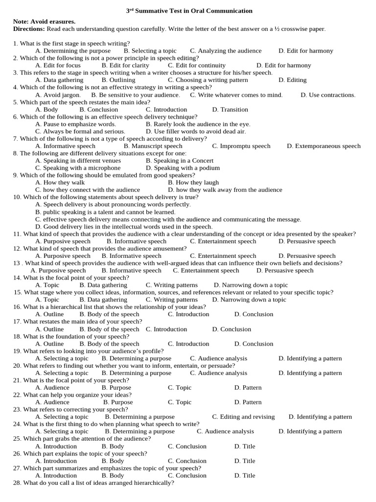3rd Summative Test in Oral Communication | PDF | Persuasion | Speech