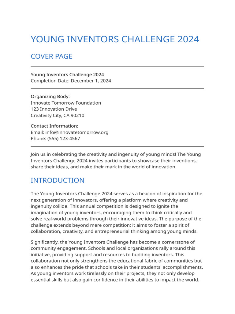 Young Inventors Challenge 2024 | PDF | Creativity | Invention