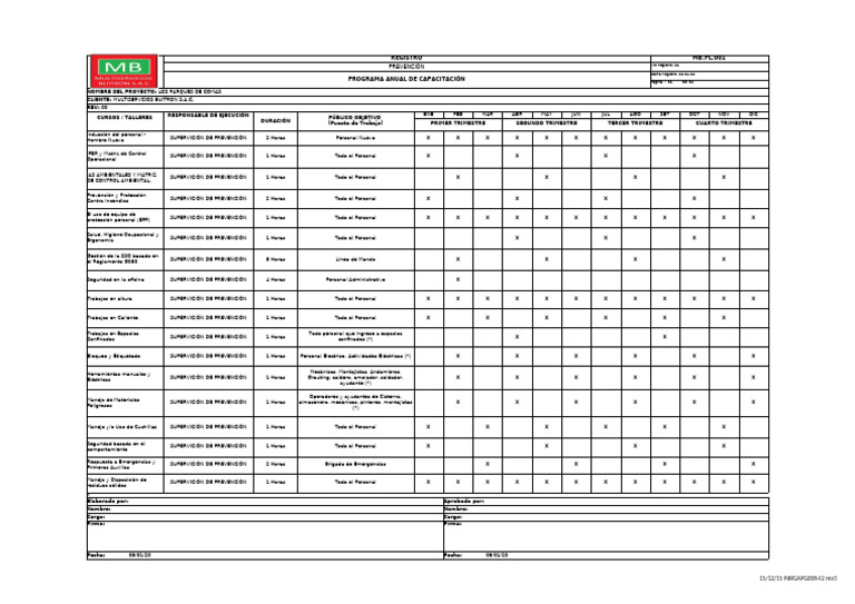 Anexo 02 PROGRAMA ANUAL CAP. ENTRE - MB | PDF | Seguridad y salud ...